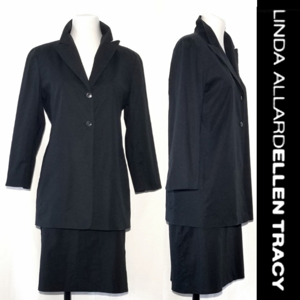 Rare Linda Allard Ellen Tracy Vintage Black Skirt Suit - Gem